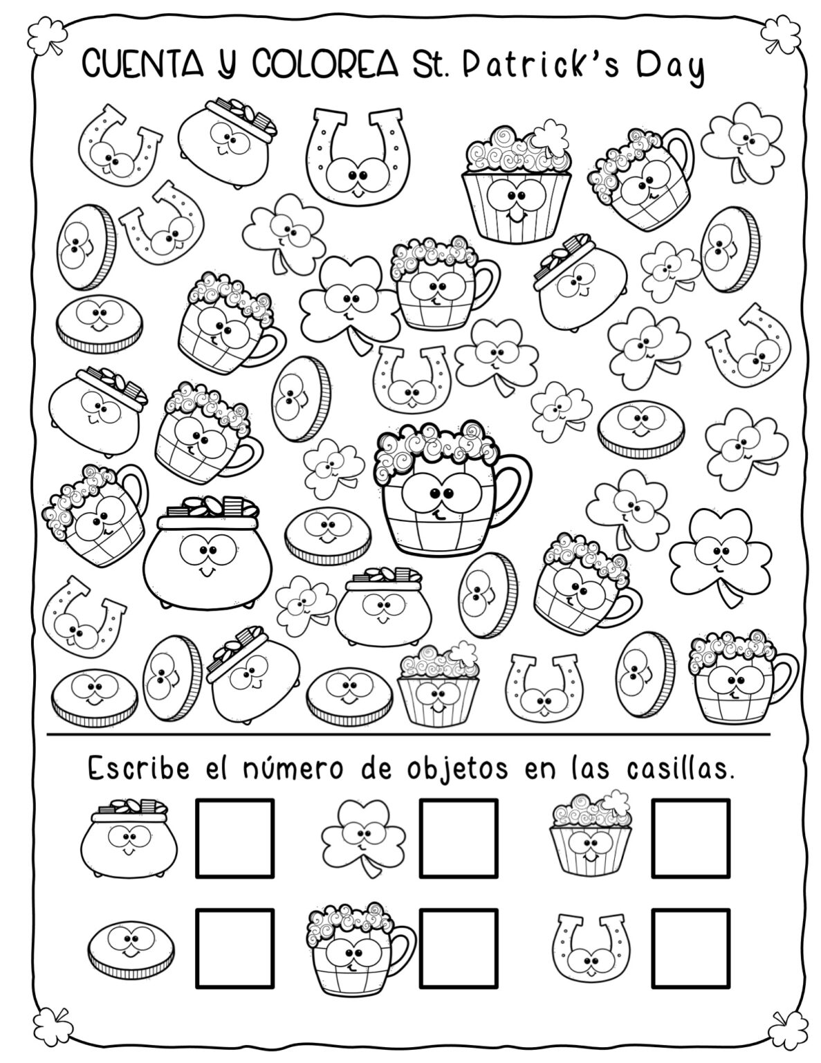 CUENTA Y COLOREA St. Patrick’s Day NIVEL MEDIO I SPY -Orientacion Andujar