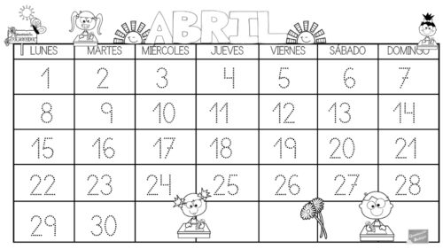 Calendario punteado de ABRIL 2024 para escritura numérica -Orientacion ...