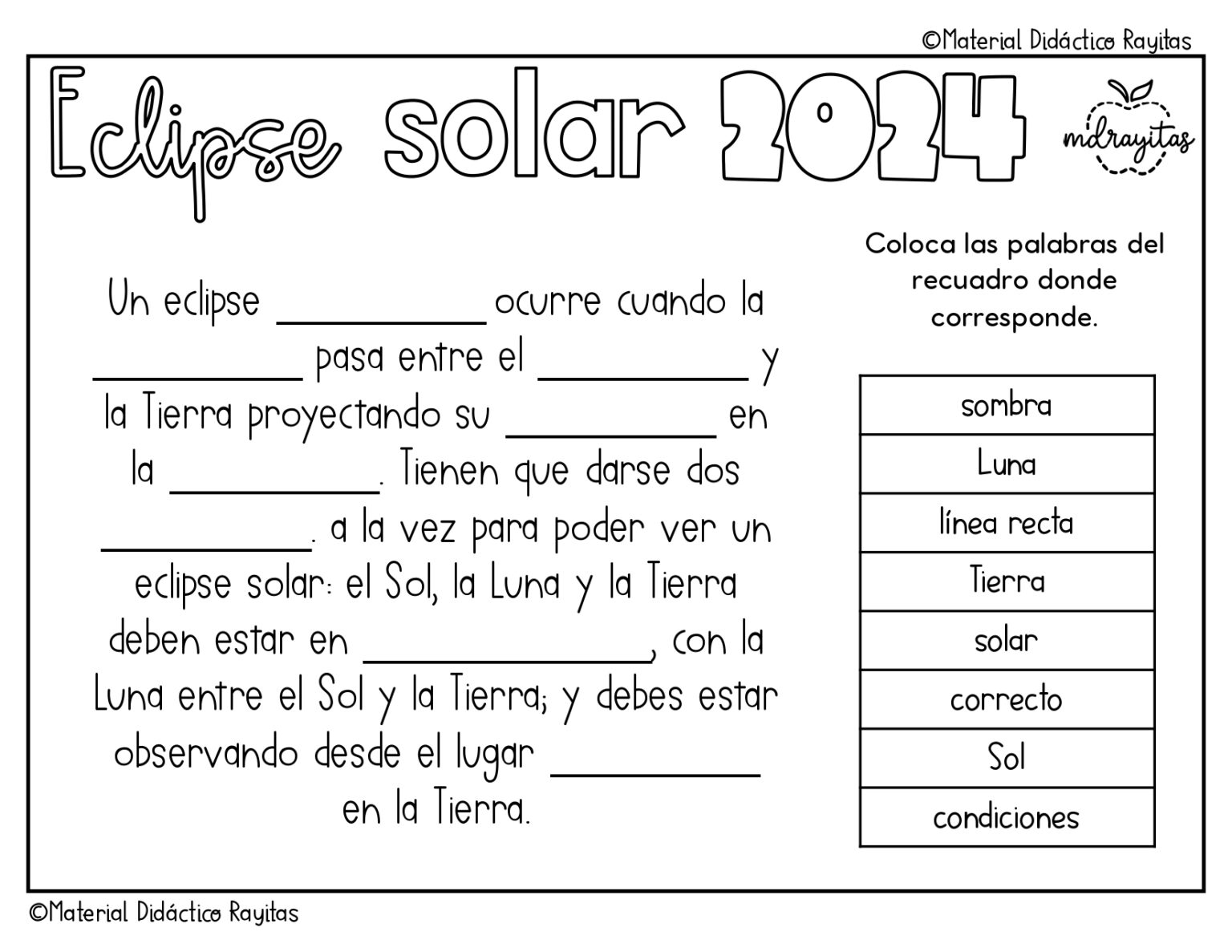 Actividades VARIADAS primaria Eclipse Solar 2024 -Orientacion Andujar