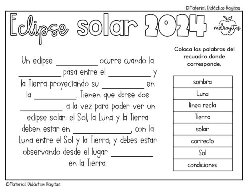 Actividades VARIADAS primaria Eclipse Solar 2024 -Orientacion Andujar