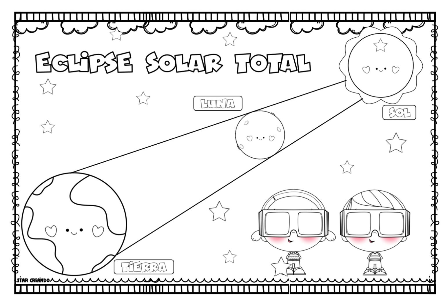 Bonita lámina para colorear y explicar eclipse a los más peques ...