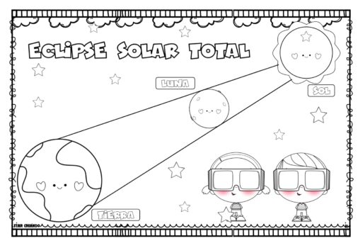 Bonita lámina para colorear y explicar eclipse a los más peques -Orientacion Andujar