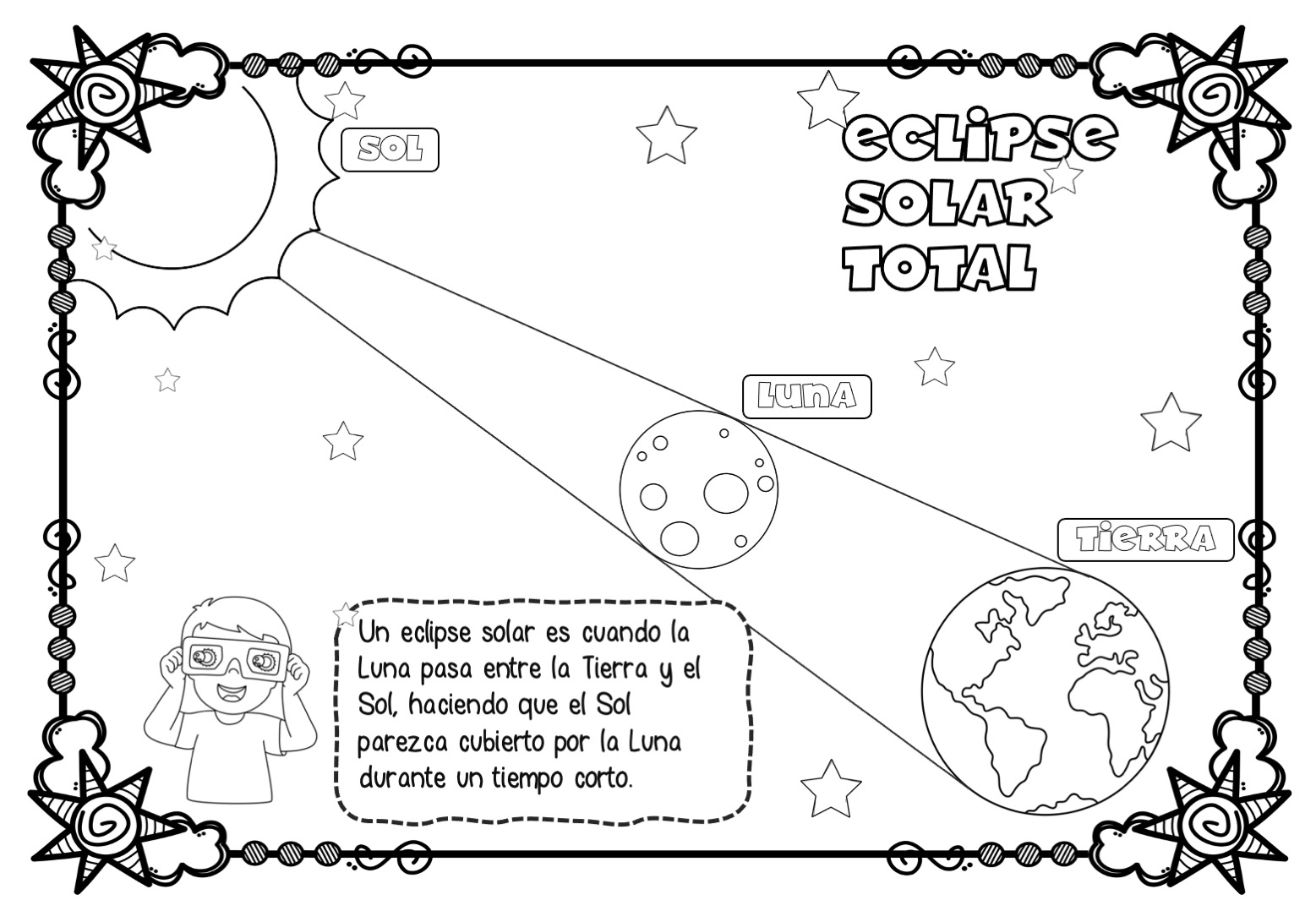 Laminas Para Colorear Y Aprender Eclipse Solar 20242 Orientación Andújar Recursos Educativos