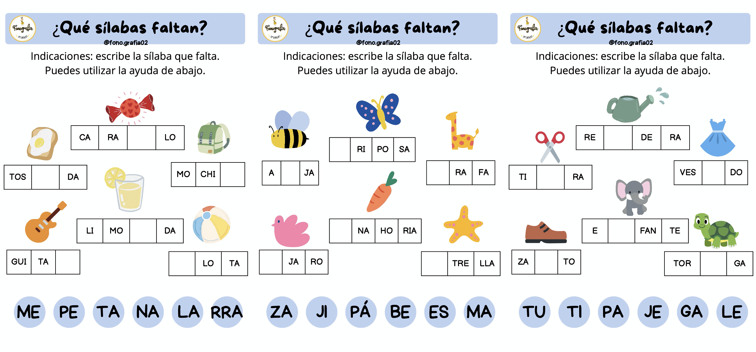 Trabajamos la Conciencia fonológica ¿Qué sílabas faltan? -Orientacion ...