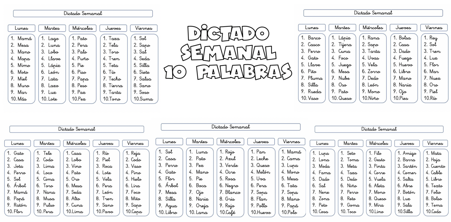dictado semanal de 10 palabras para trabajar un mes completo 5 semanas ...