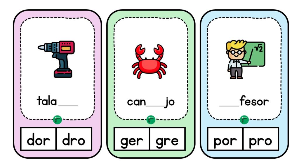 Dislexia: Llavero de sílabas trabadas y mixtas -Orientacion Andujar