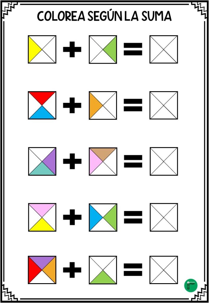 Fichas para entrenar la atención: Sumas de colores -Orientacion Andujar