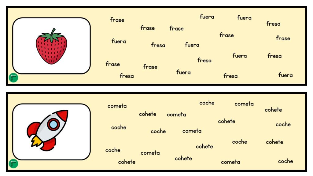 Tarjetas: Lectura de palabras y atención -Orientacion Andujar
