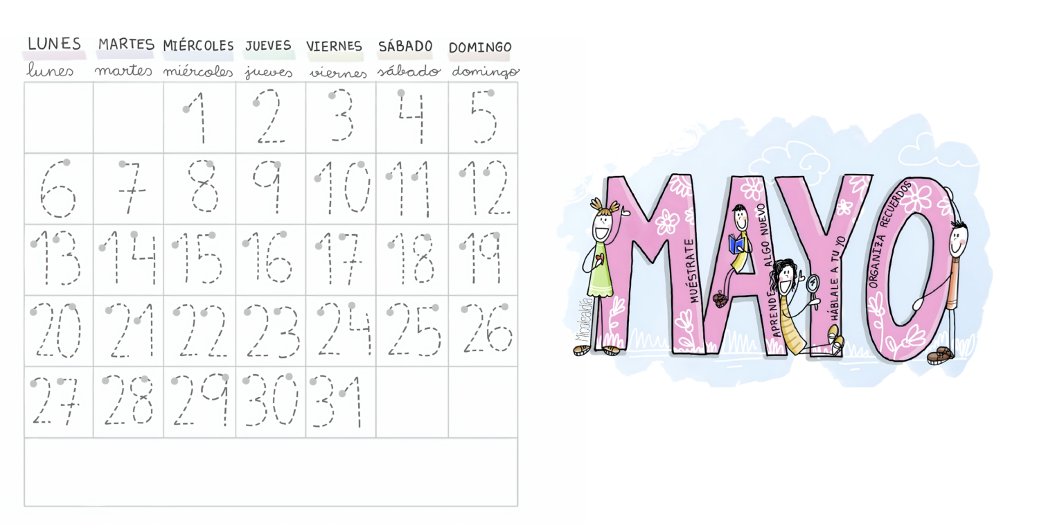 Bonito Calendario punteado de MAYO 2024 para escritura numérica ...