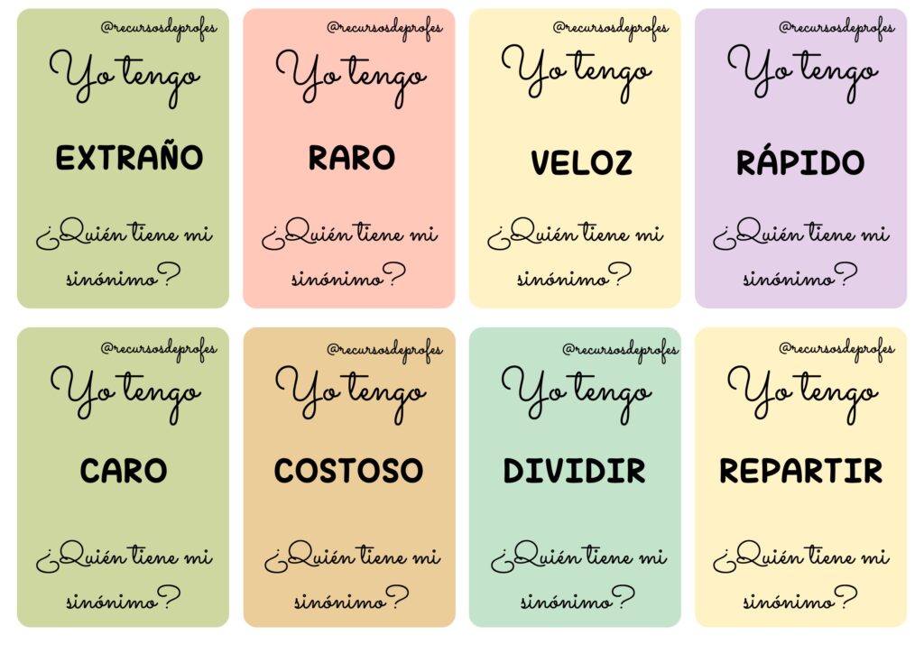 Juegos de lengua Los sinónimos Yo tengo ¿Quién tiene? -Orientacion Andujar