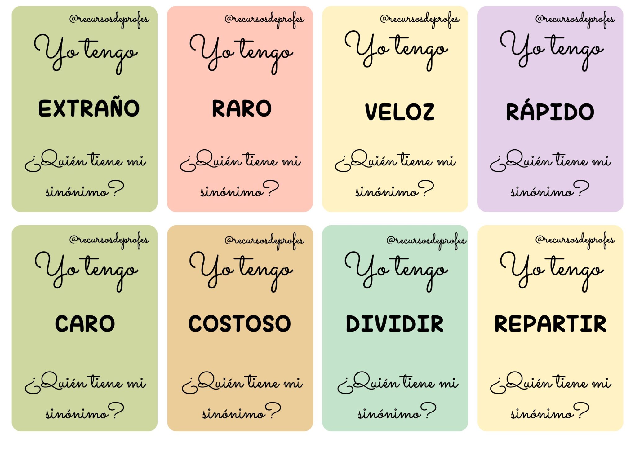 Juegos de lengua Los sinónimos Yo tengo ¿Quién tiene? -Orientacion Andujar