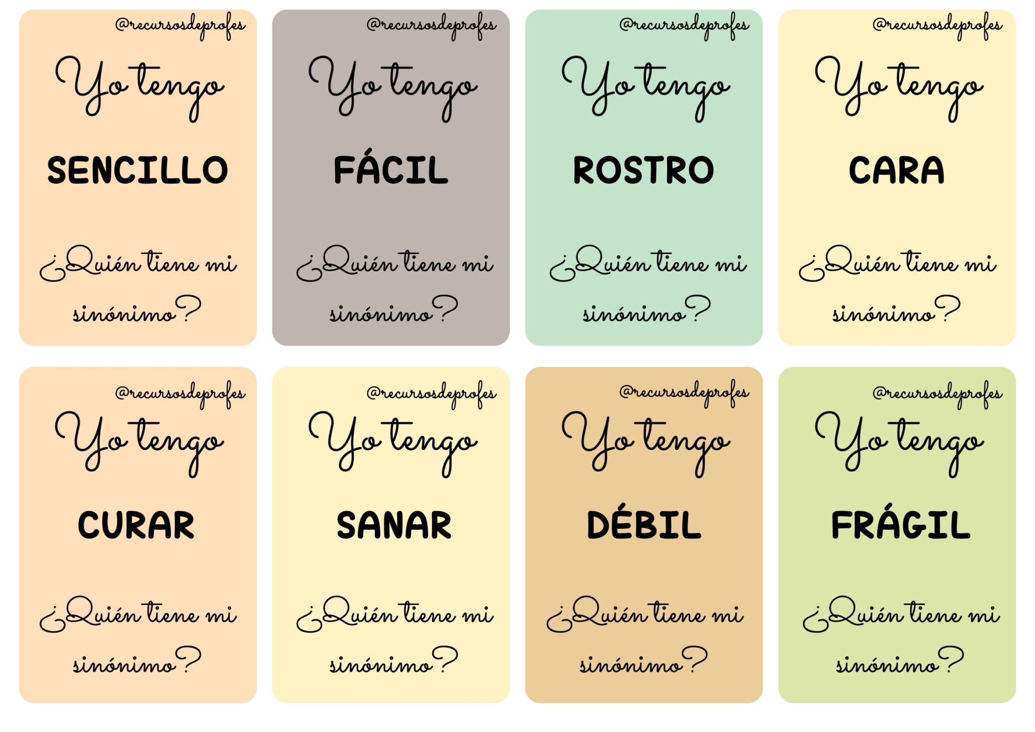 Juegos de lengua Los sinónimos Yo tengo ¿Quién tiene? -Orientacion Andujar