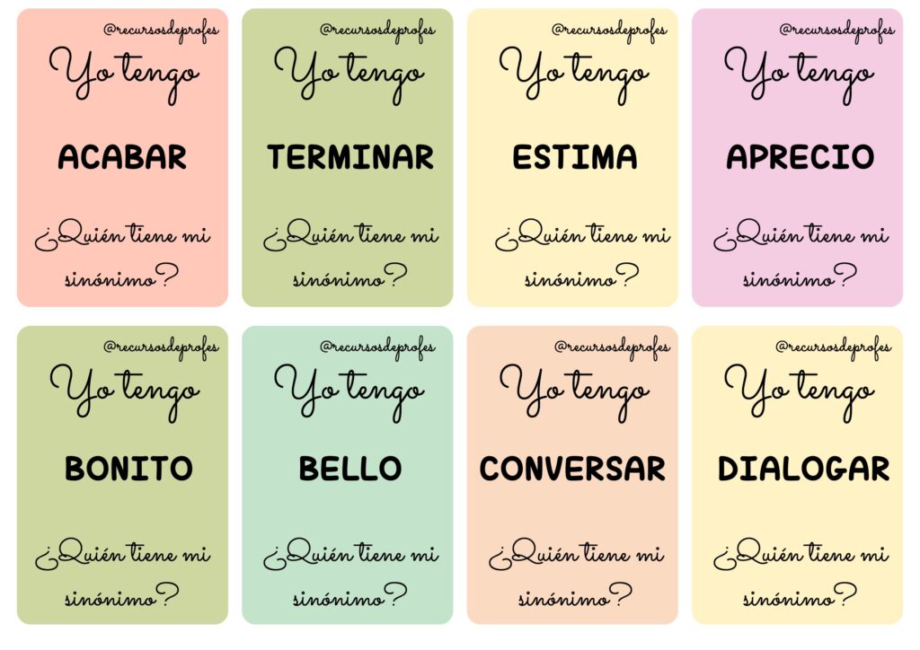 Juegos de lengua Los sinónimos Yo tengo ¿Quién tiene? -Orientacion Andujar
