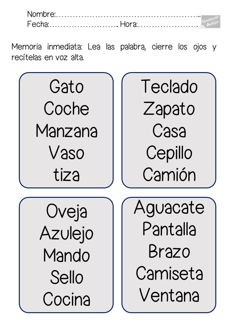 Estimulación cognitiva memoria inmediata de palabras -Orientacion Andujar