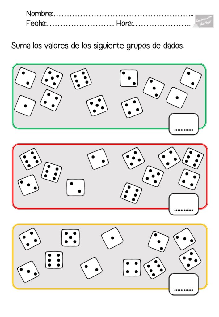 Estimulacion cognitiva ejercicios de suma de dados nivel medio ...