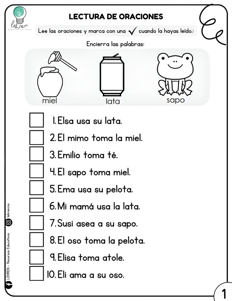 Lectura de oraciones sencillas para alumnos de Infantil -Orientacion ...