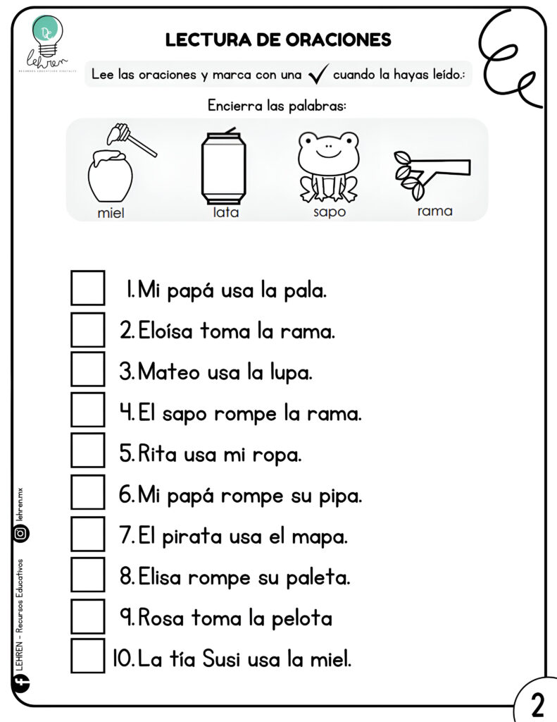 Lectura de oraciones sencillas para alumnos de Infantil -Orientacion ...