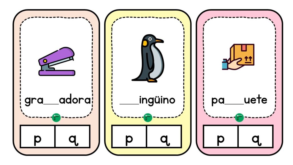 Materiales Dislexia: Llavero letras p – q -Orientacion Andujar