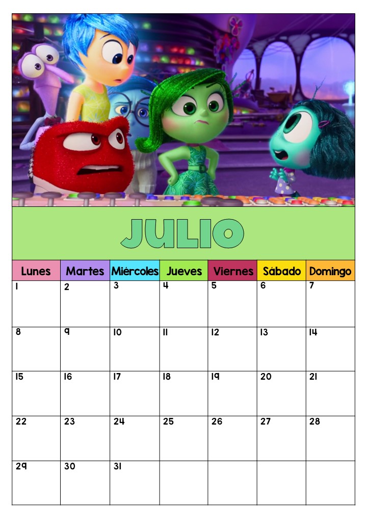 CALENDARIO JULIO 2024 PARA ANOTACIONES intensamente 2 del reves 2 ...