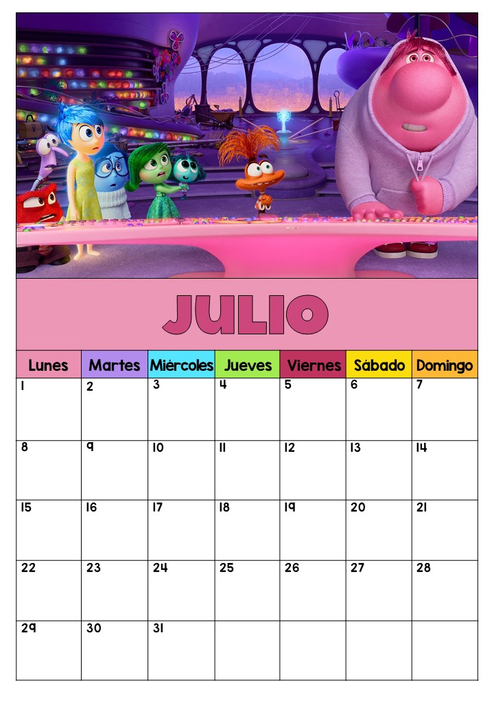 CALENDARIO JULIO 2024 PARA ANOTACIONES intensamente 2 del reves 2 ...