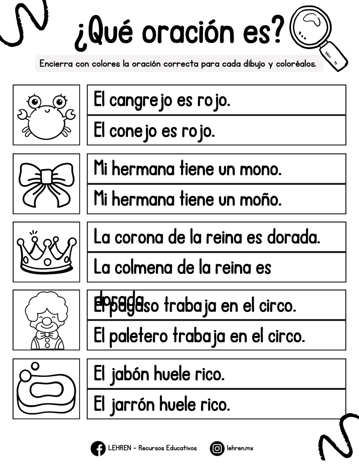 Comprensión lectora de sencillas frases con dibujos -Orientacion Andujar
