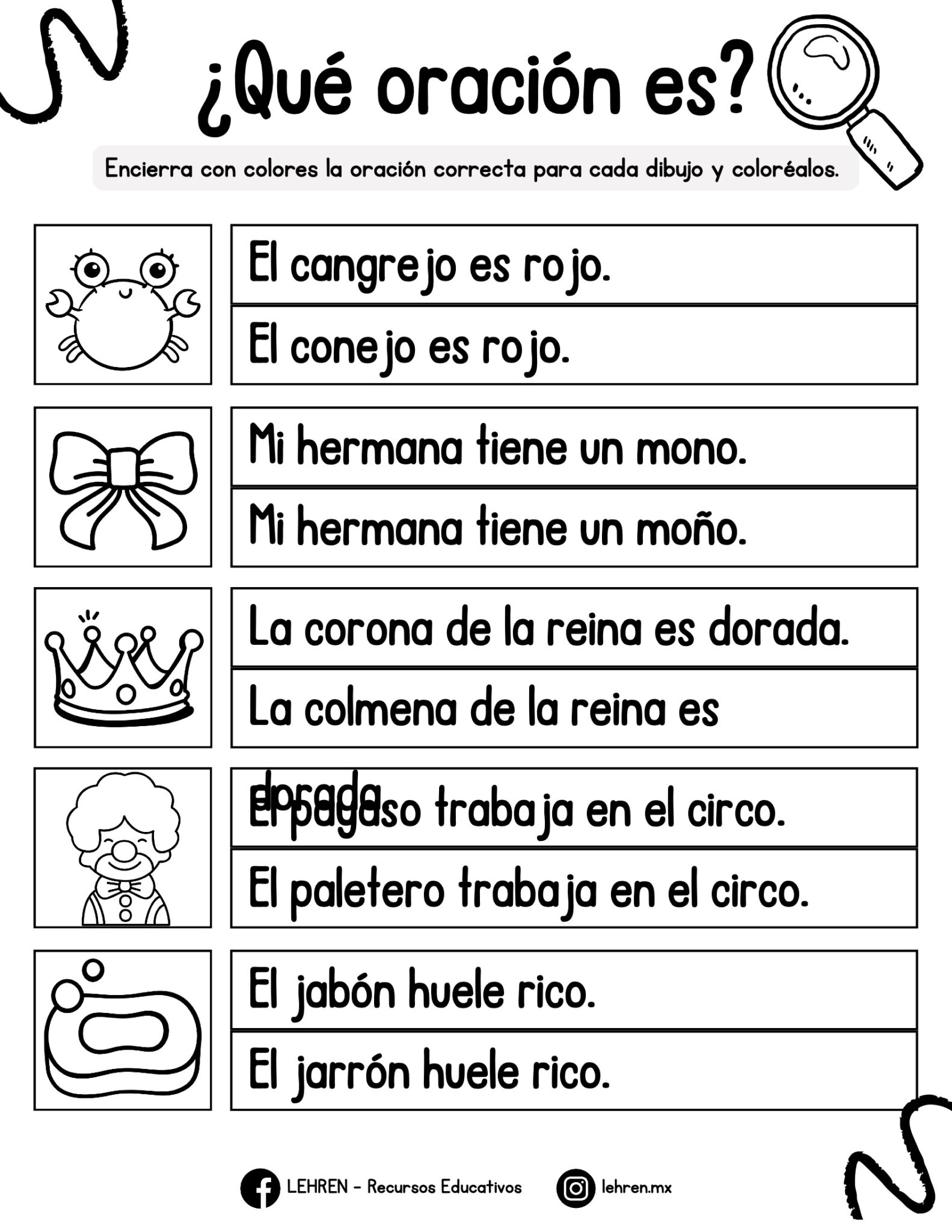 Comprensión lectora de sencillas frases con dibujos -Orientacion Andujar