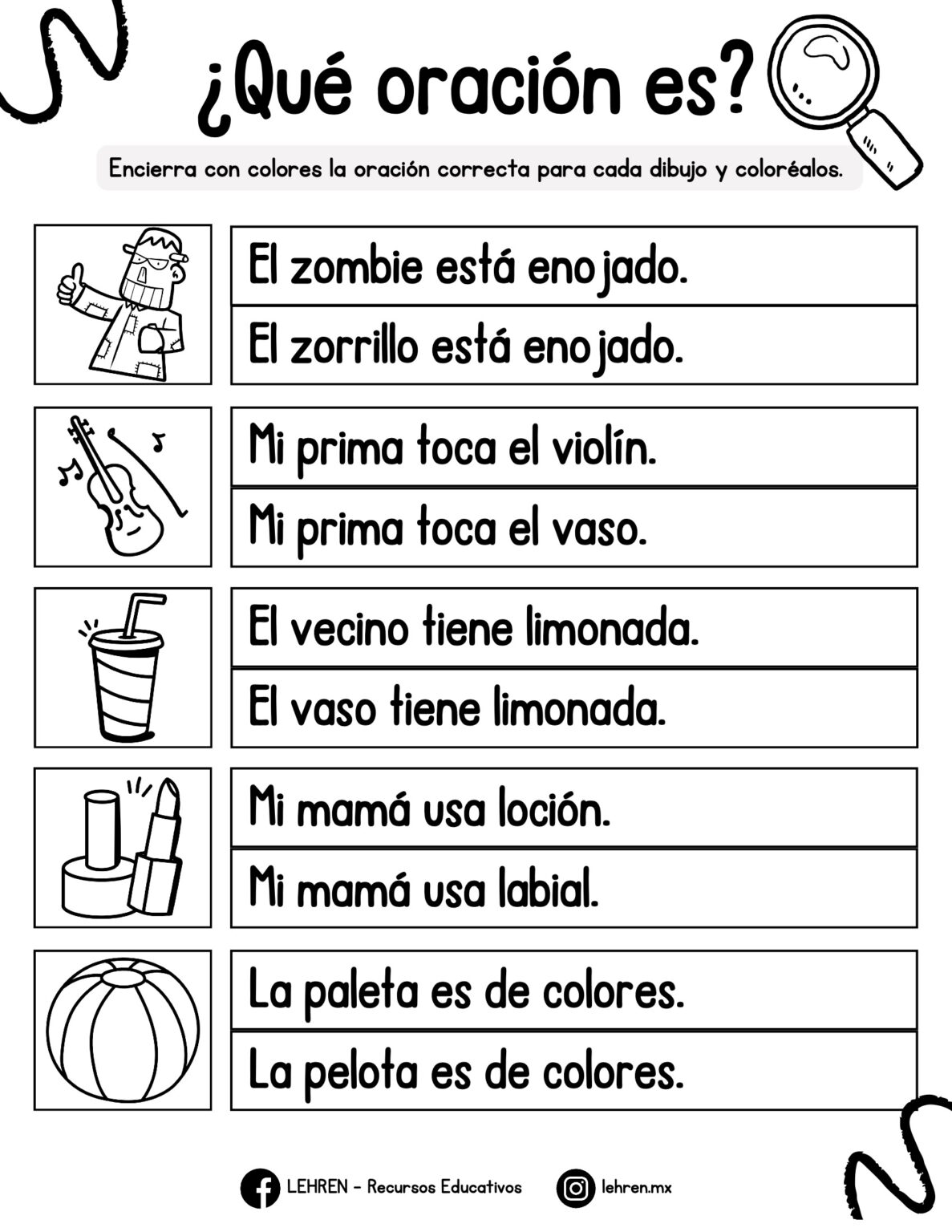 Comprensión lectora de sencillas frases con dibujos -Orientacion Andujar