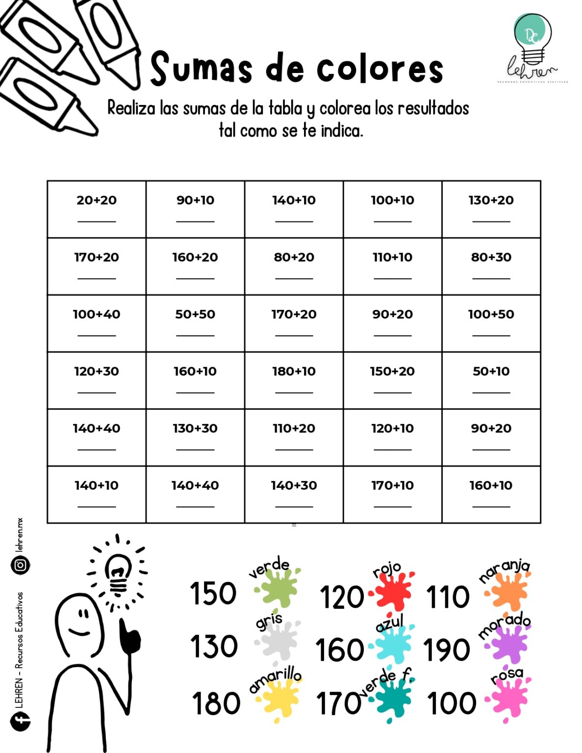 Fichas de mates suma de colores -Orientacion Andujar