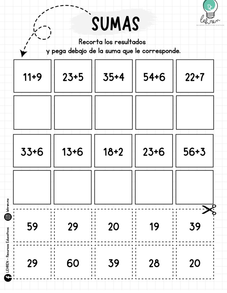 Manipulativo recortable para practicar la estrategia de la suma ...