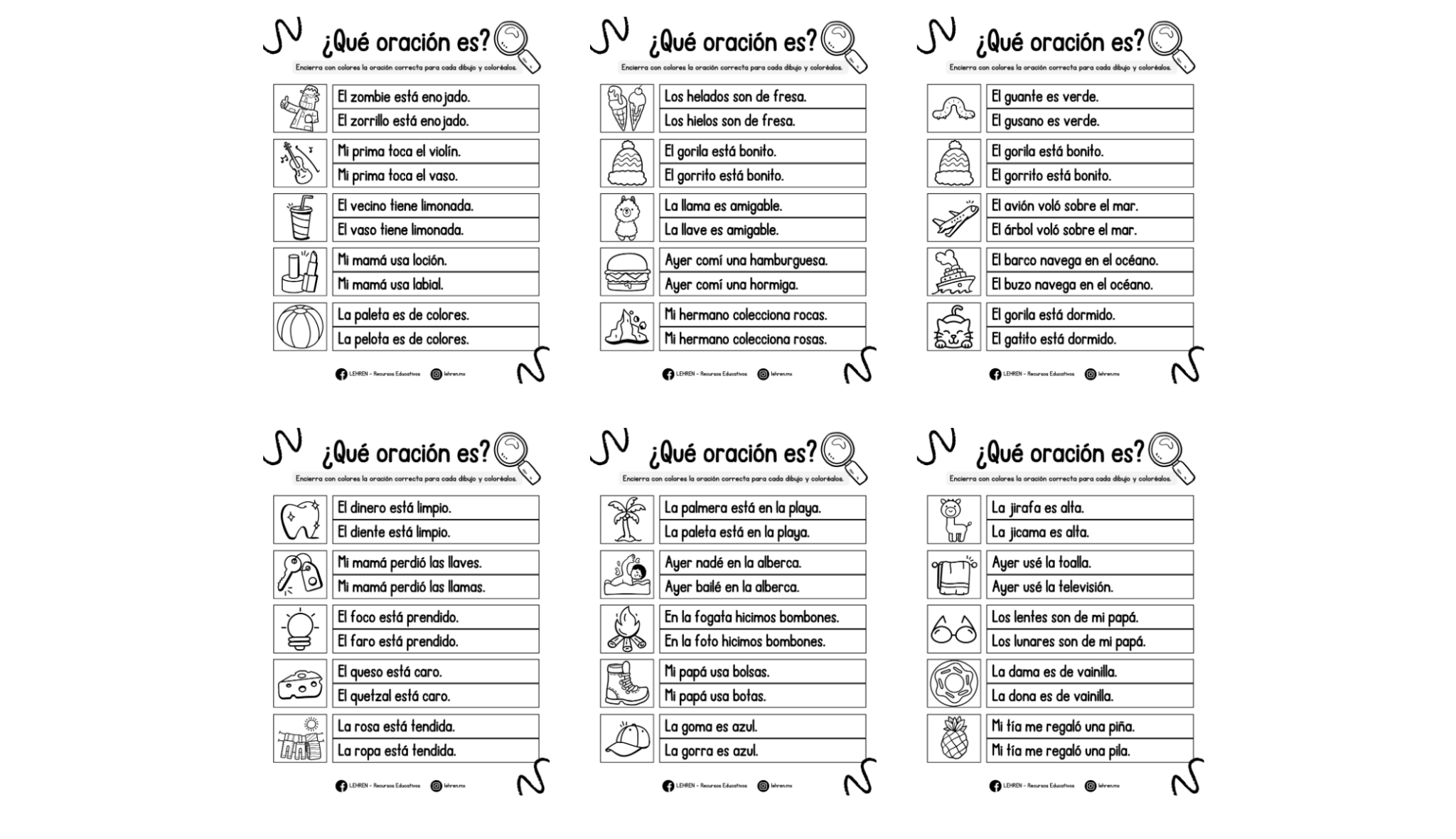 Comprensión lectora de sencillas frases con dibujos -Orientacion Andujar