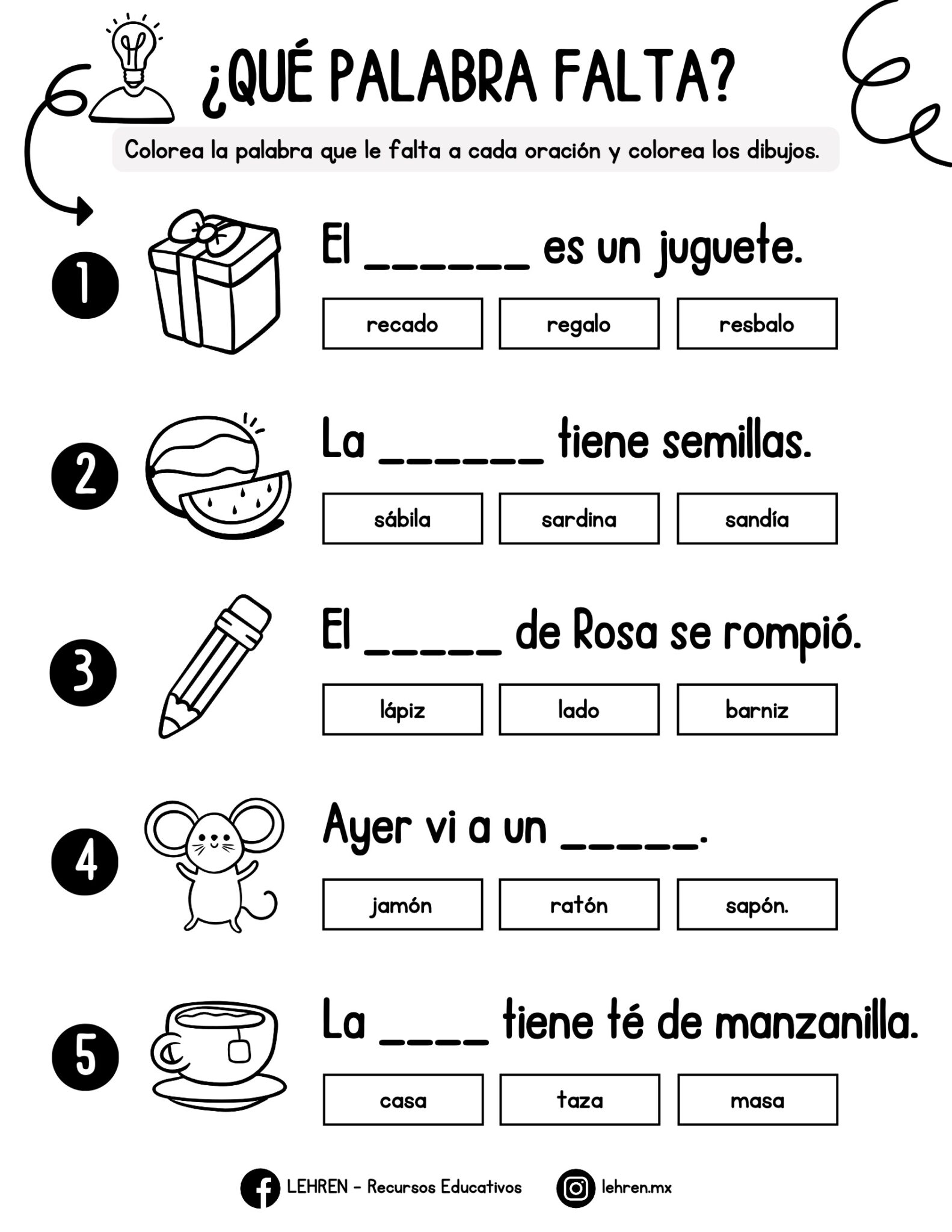 lectoescritura encuentra la palabra que falta en la oración ...
