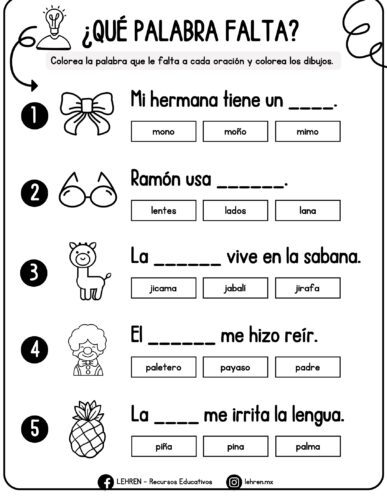 lectoescritura encuentra la palabra que falta en la oración ...