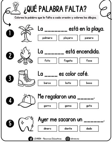 lectoescritura encuentra la palabra que falta en la oración ...