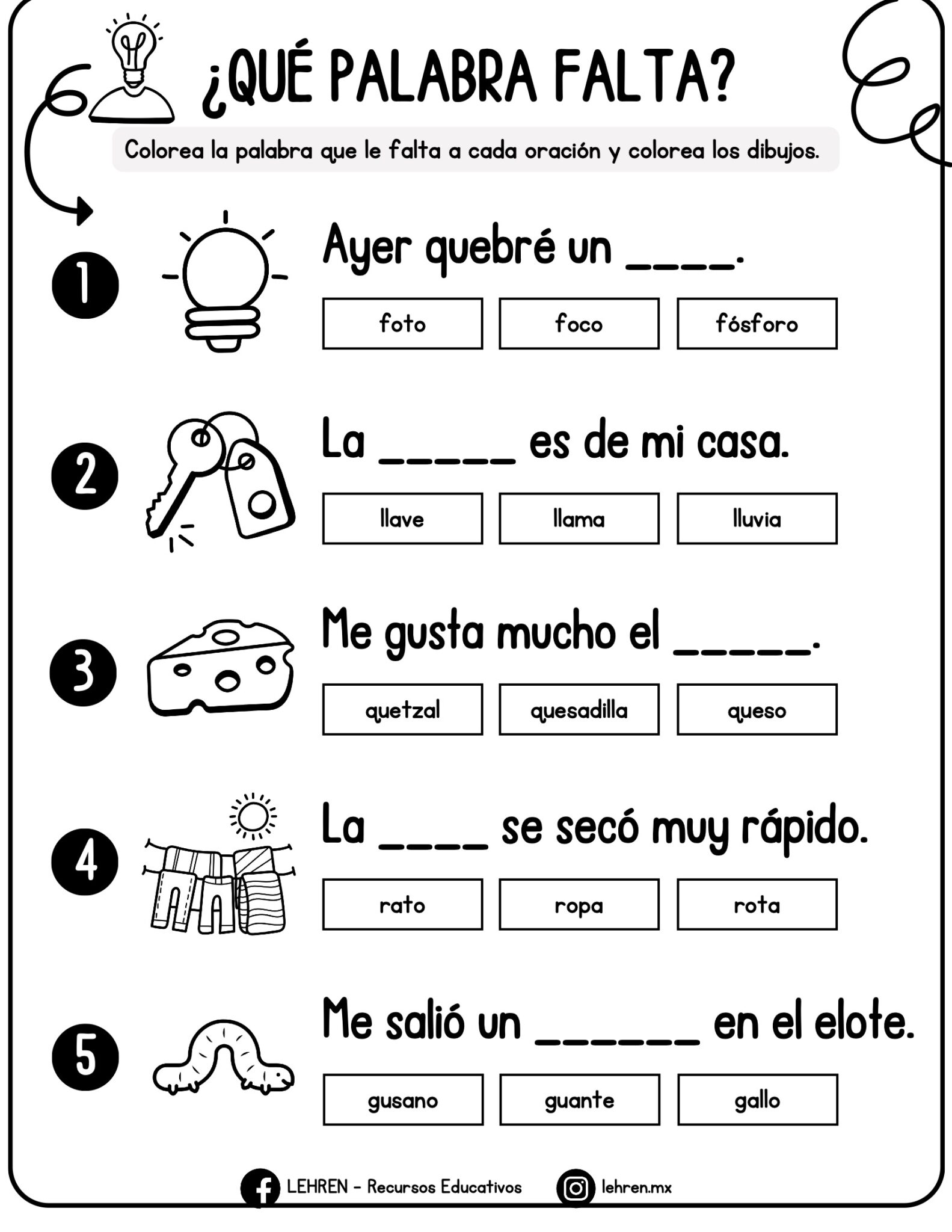 lectoescritura encuentra la palabra que falta en la oración ...