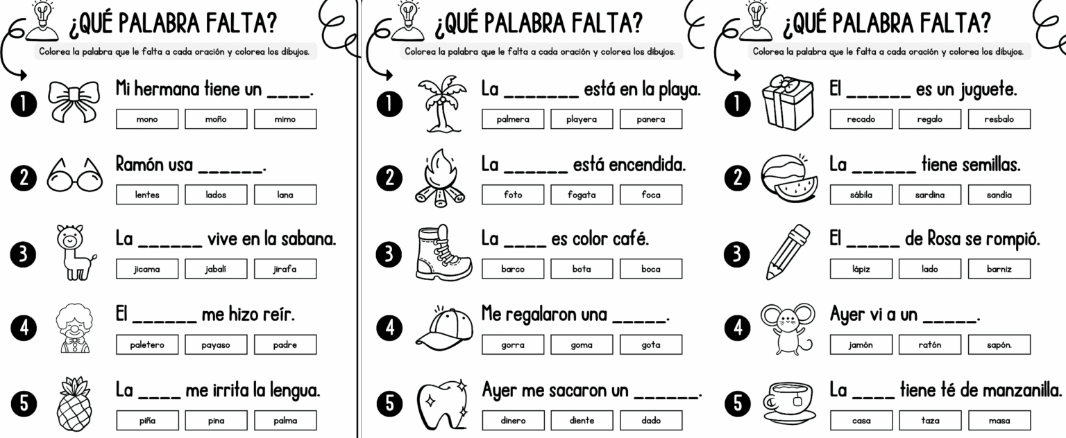 lectoescritura encuentra la palabra que falta en la oración ...