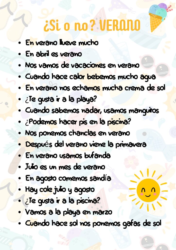 Preguntas con respuestas Sí-No relacionadas con el verano -Orientacion ...