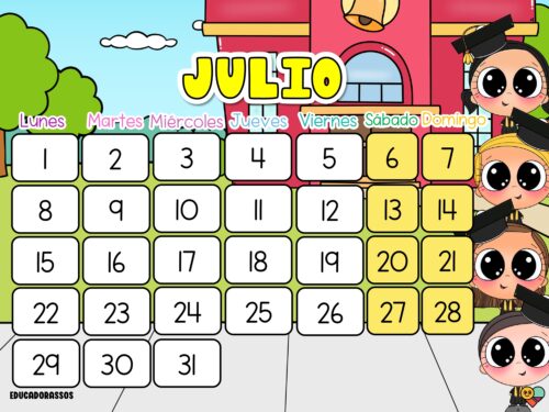 Bonito calendario mes de julio color y ByN -Orientacion Andujar