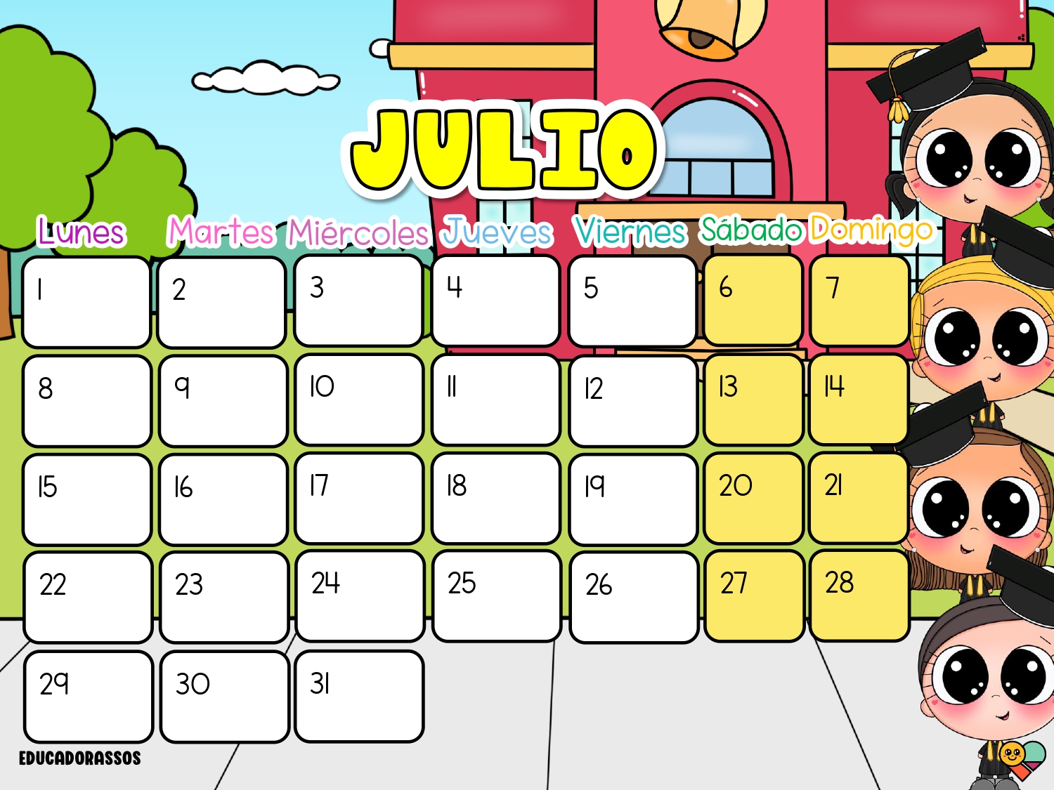 Bonito calendario mes de julio color y ByN -Orientacion Andujar