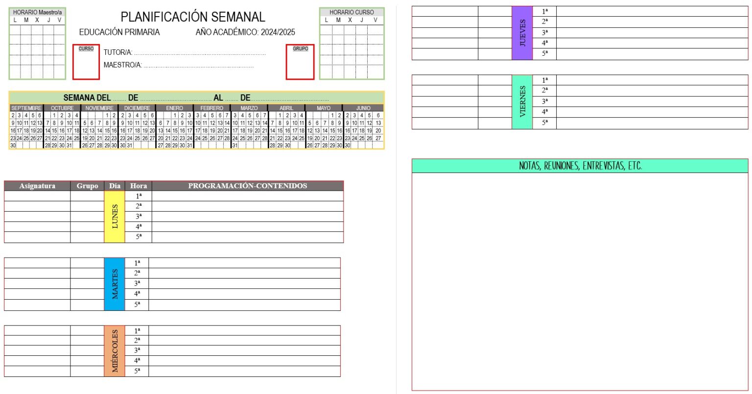 PLANIFICADOR SEMANAL PRIMARIA PROGRAMACIONES 5 HORAS 2024-2025 -Orientacion Andujar