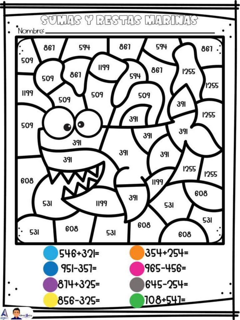 Dibujos para colorear con los resultados de las sumas y restas ...