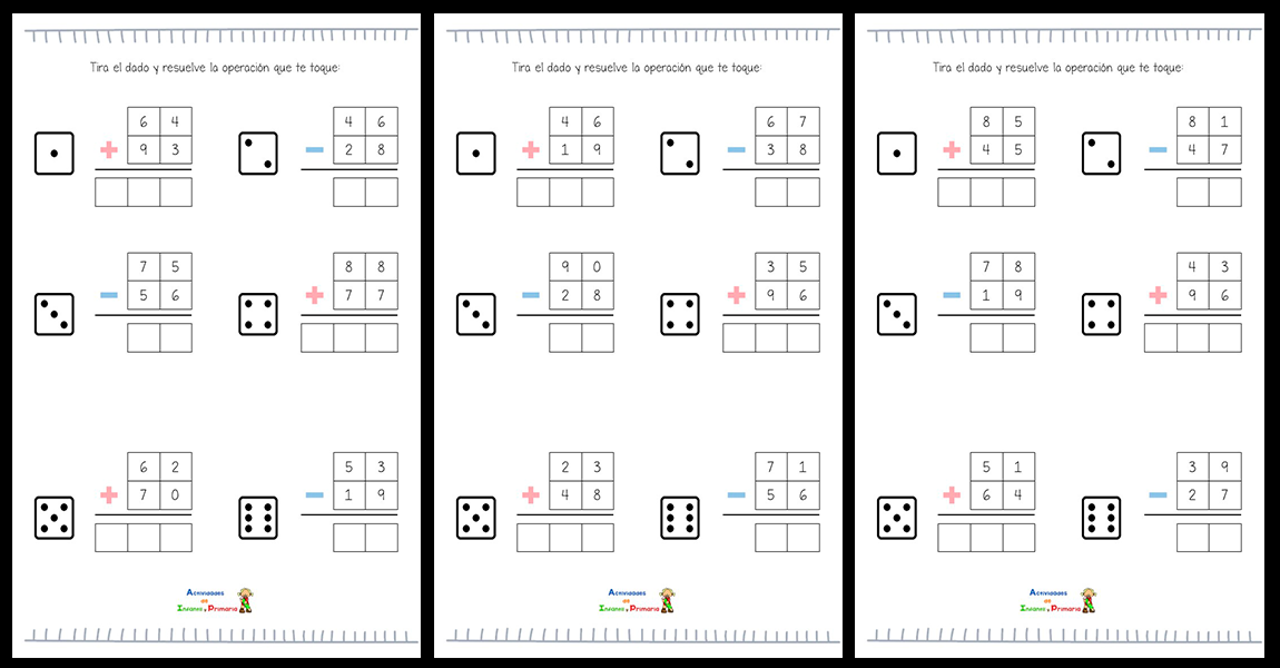 PRACTICAR SUMAS Y RESTAS con juego de dados -Orientacion Andujar