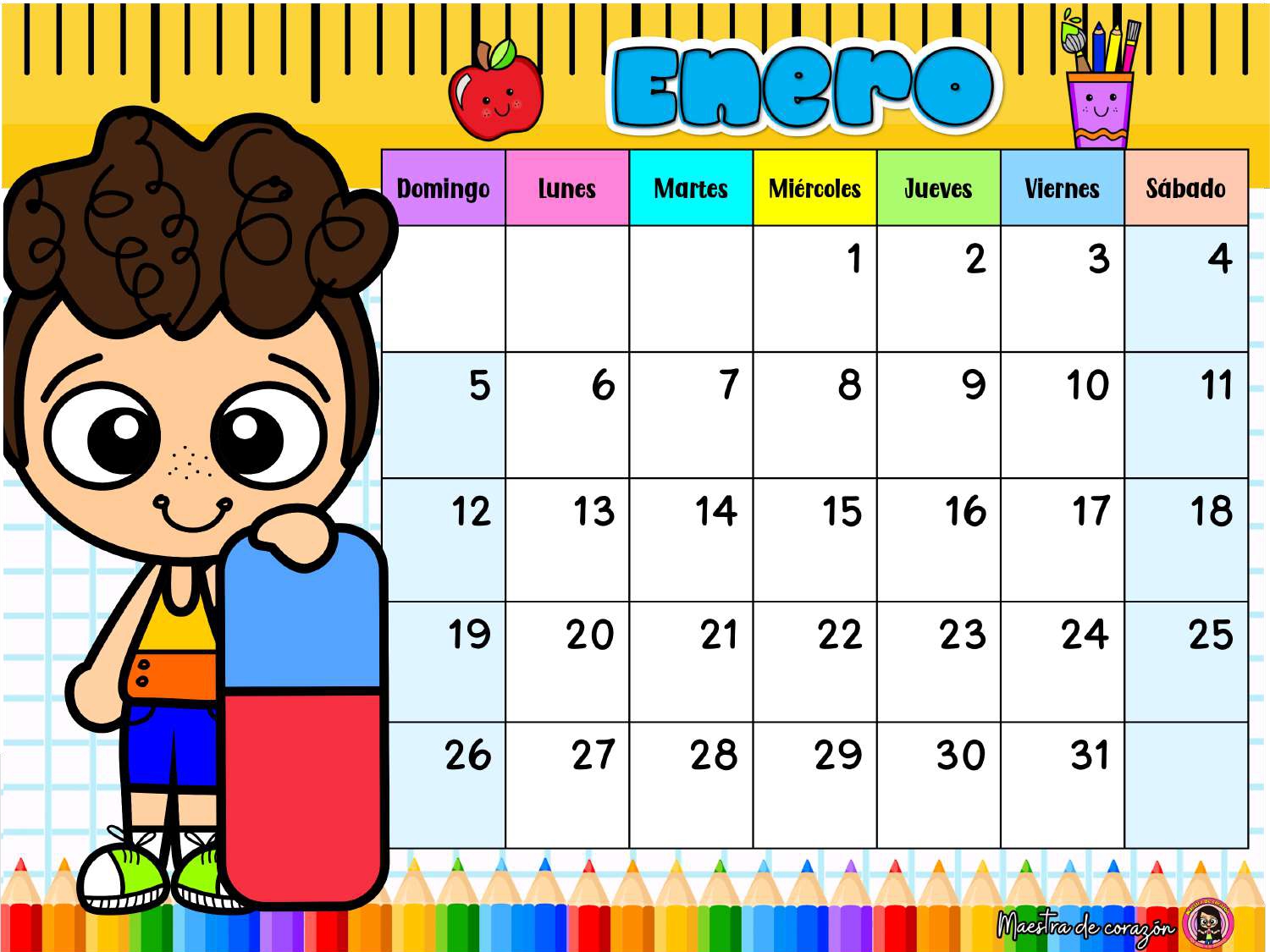 Organizador mensual aula curso 2024-2025 - Actividades de infantil y primaria