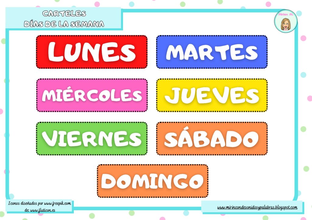 Bonitos carteles de la semana para decorar tu aula -Orientacion Andujar