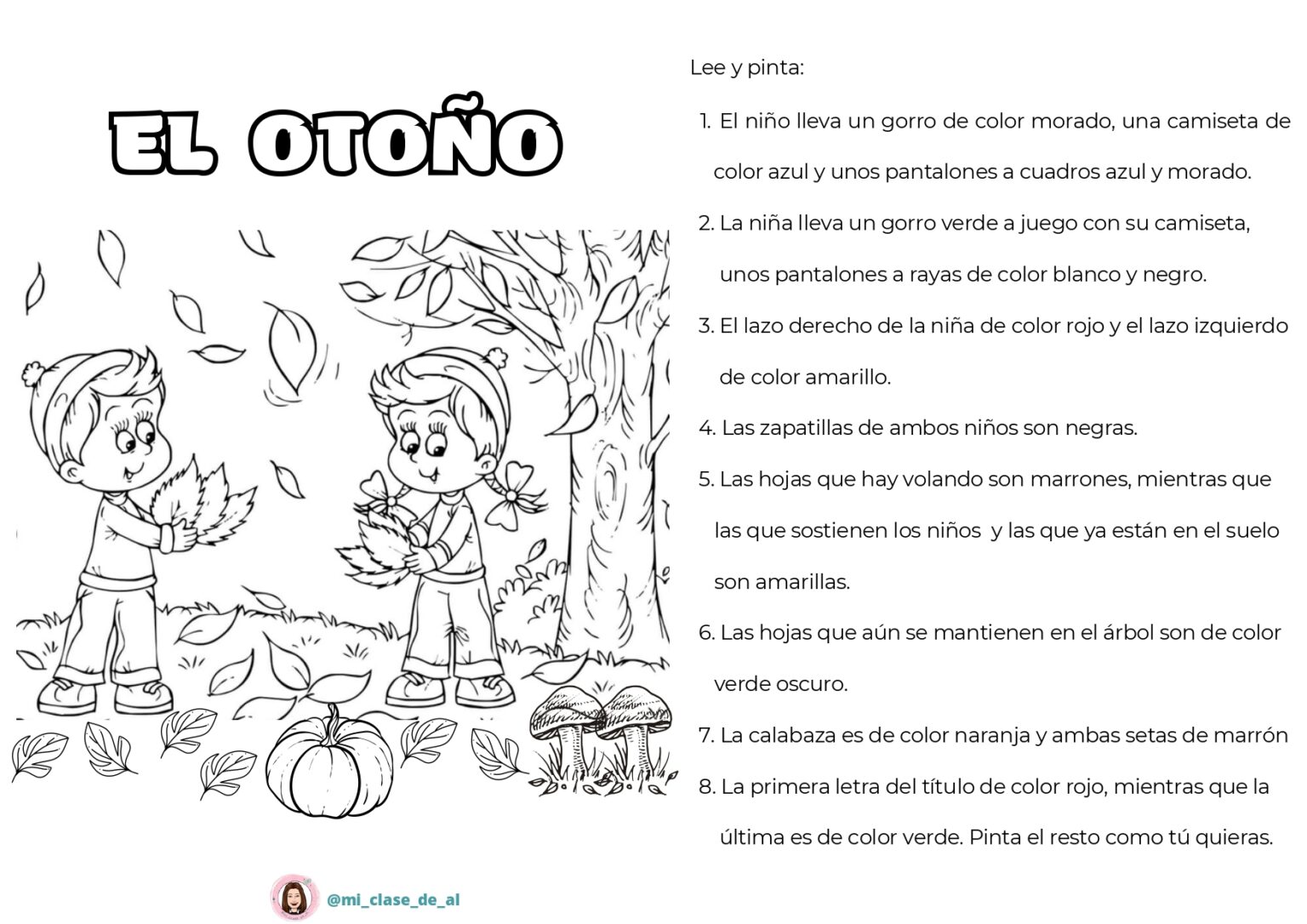 Actividad de comprensión lectora, temática otoño -Orientacion Andujar