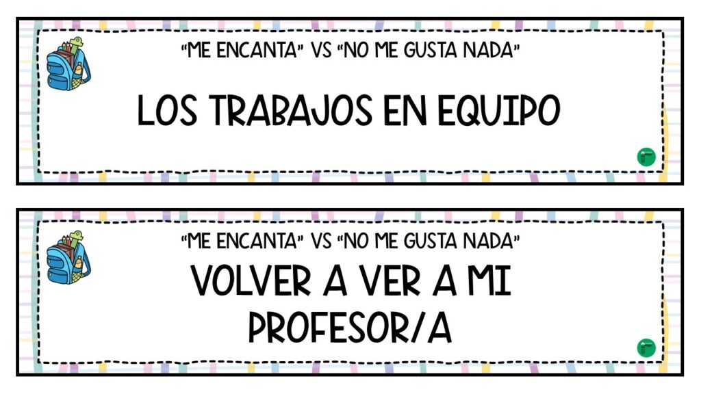 Dinámica para los primeros días de clase: Me encanta vs No me gusta ...