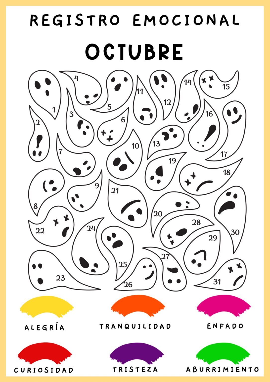 Registro de emociones Octubre 2024 Fantasmas Halloween mood tracker ...