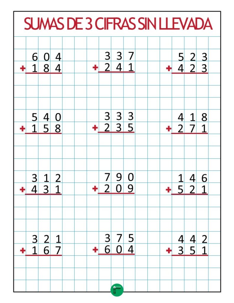 Cuadernillo de sumas de 3 cifras sin llevada -Orientacion Andujar