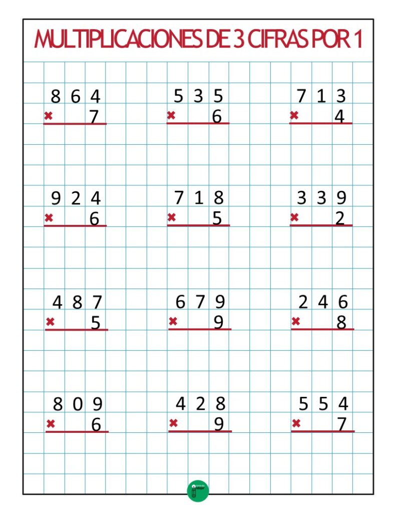 Cuadernillo de multiplicaciones de 3 cifras por 1 cifra -Orientacion Andujar