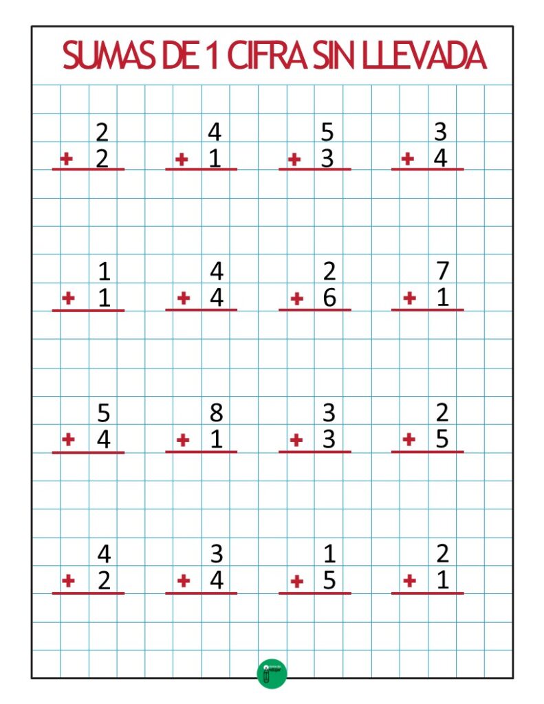 Cuadernillo de sumas de 1 cifra sin llevada -Orientacion Andujar