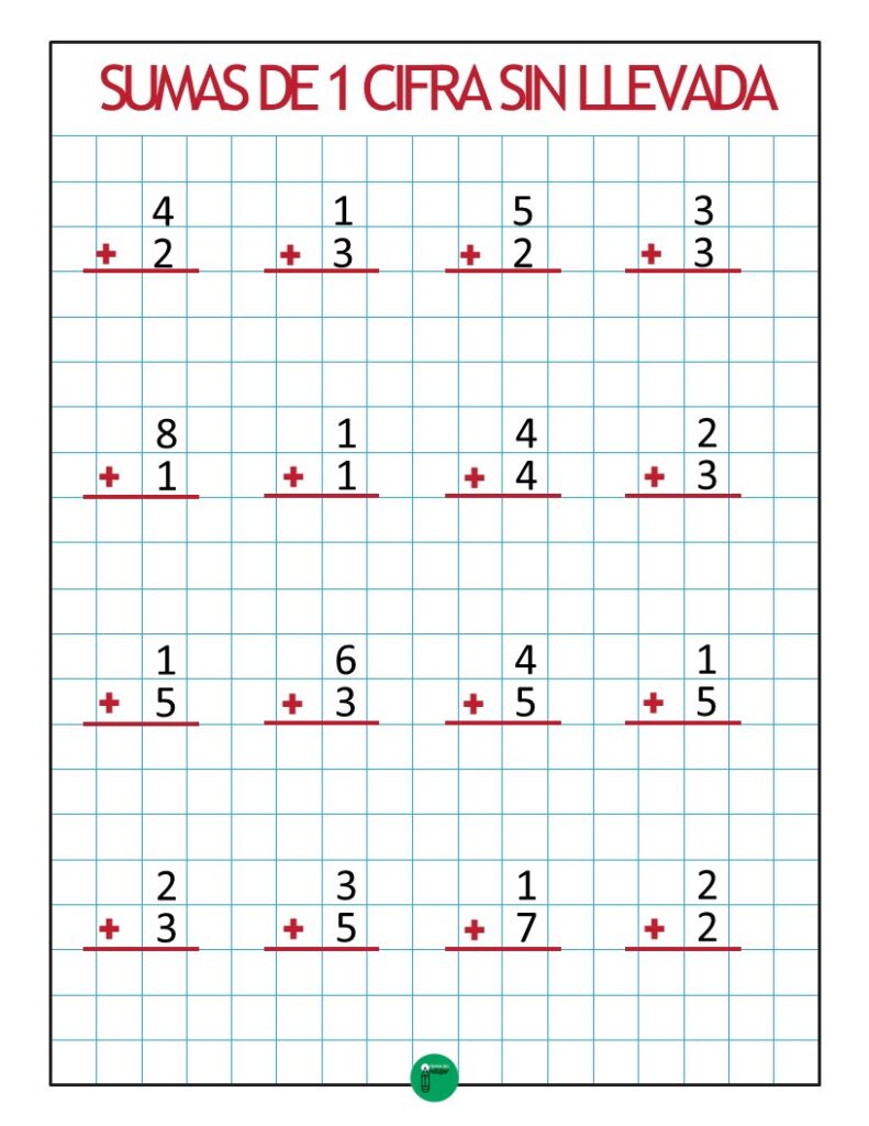 Cuadernillo de sumas de 1 cifra sin llevada -Orientacion Andujar